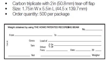 Scale Tickets Howe Beam 1.75 in x 5.5 in Triplicate Qty: 500